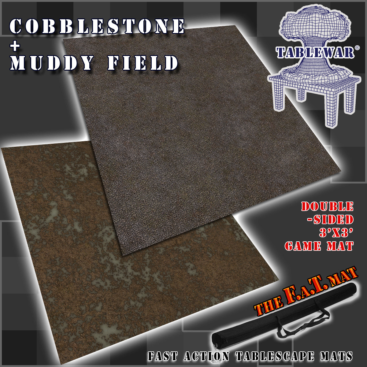 3x3' Double Sided 'Cobblestone + Muddy Field' F.A.T. Mat Battle Gaming ...