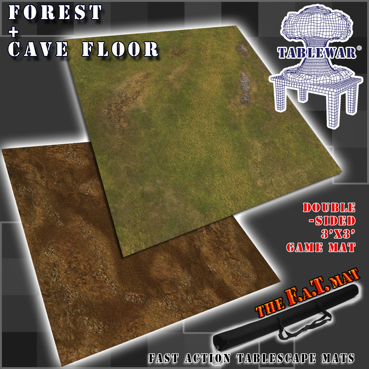 3x3' Double-Sided 'Forest + Cave Floor' F.A.T. Mat Battle Gaming Mat ...